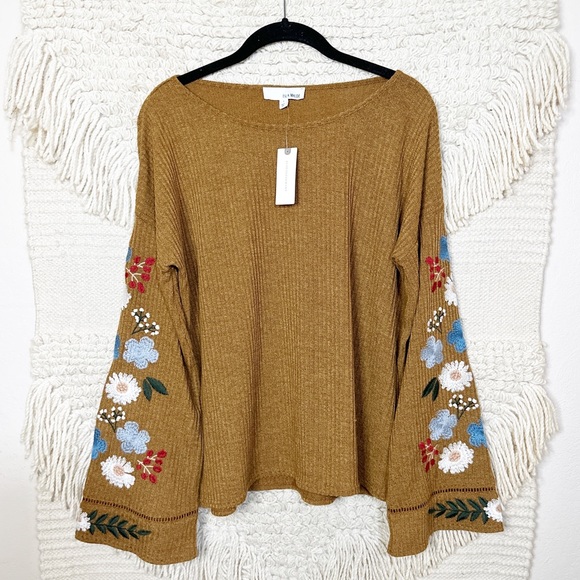 Anthropologie | Tops | Anthropologie Isla Maude Brown Ribbed Floral ...